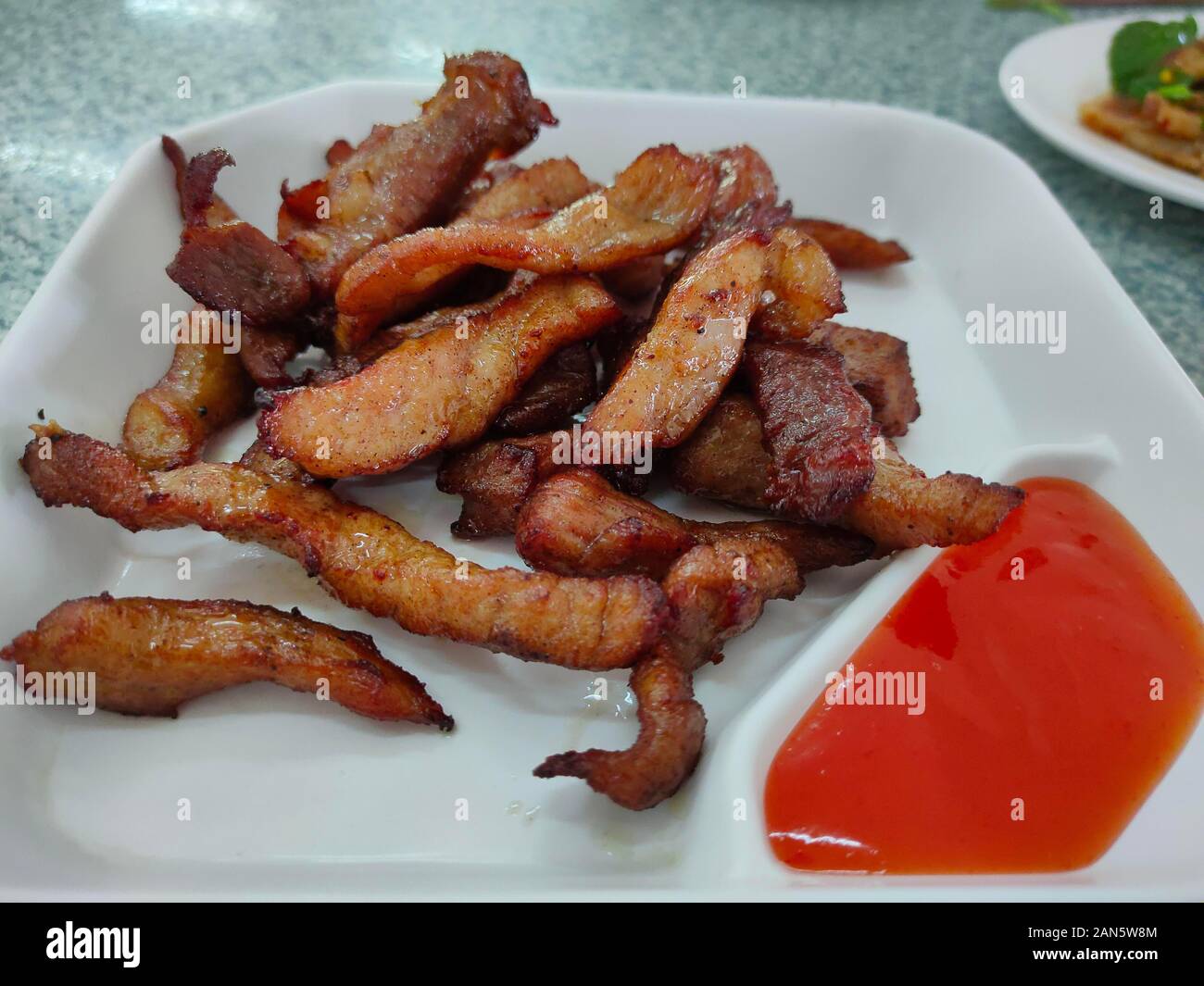 The Food deep fried dried pork. Local appetizer food in Thailand for ...