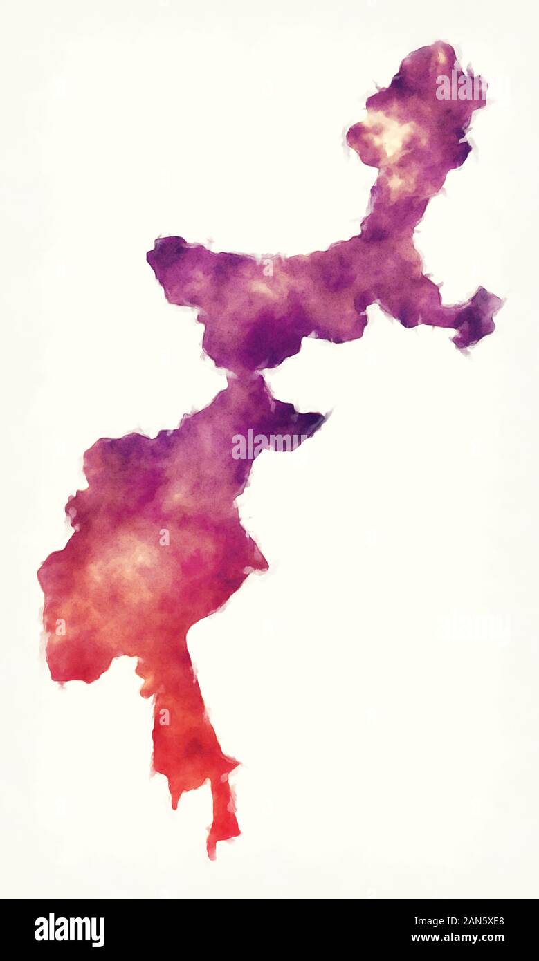 Federally Administered Tribal Areas watercolor map of Pakistan Stock ...