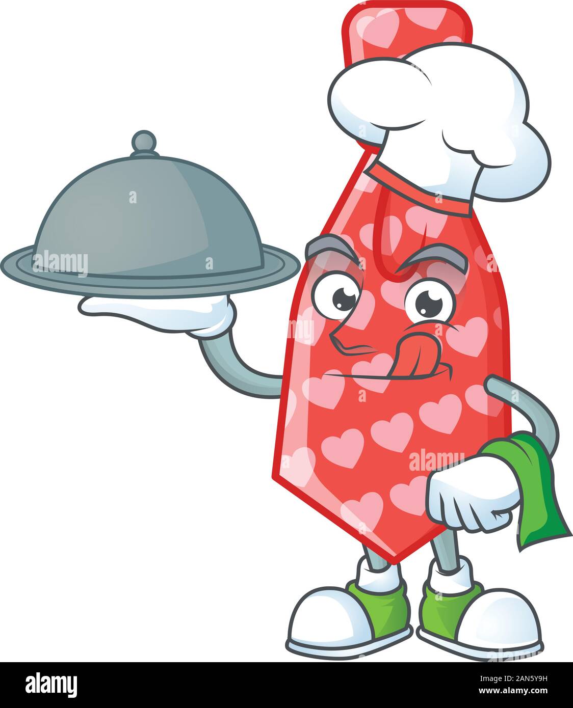 cartoon design of red love tie as a Chef having food on tray Stock ...