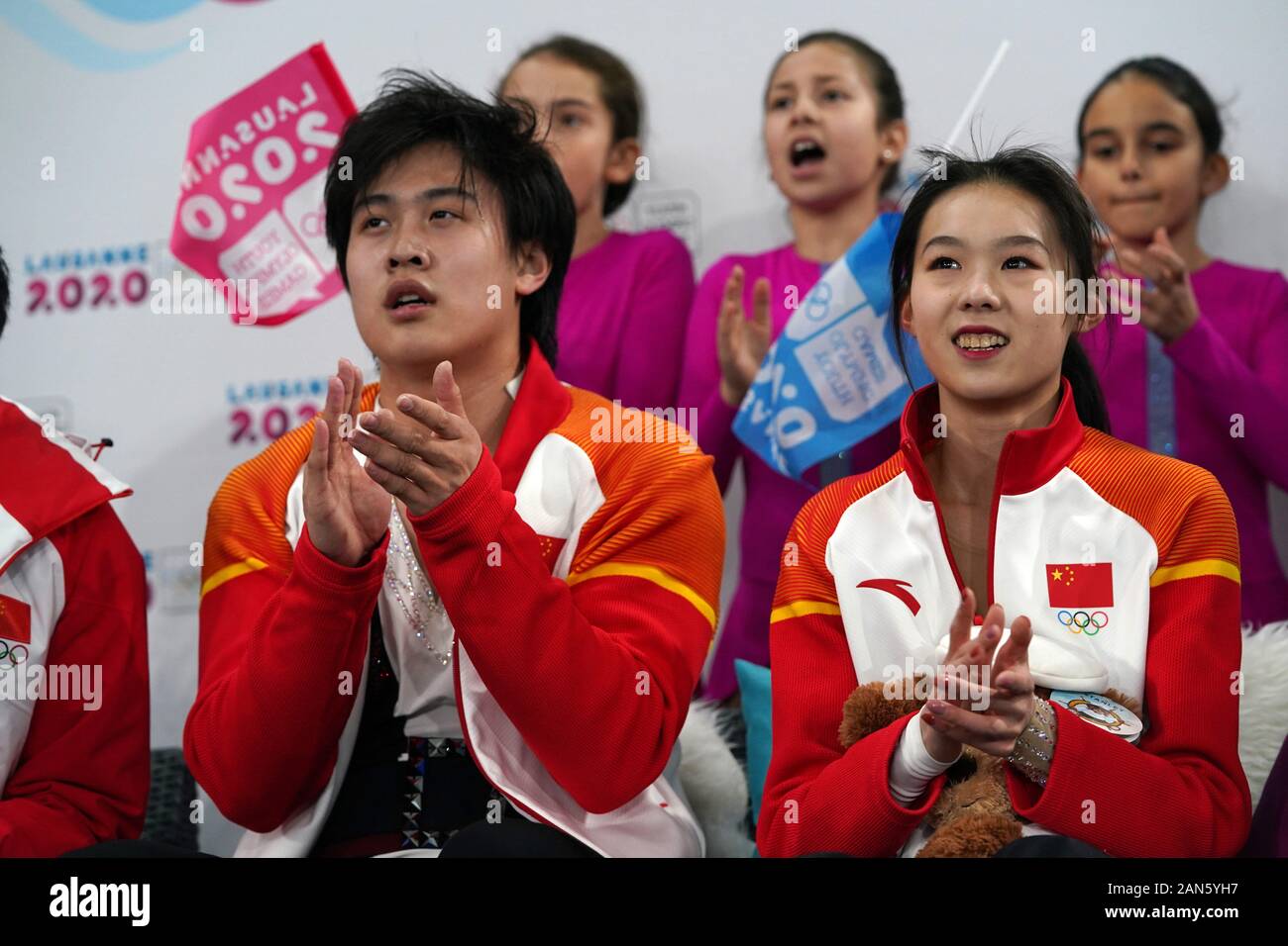 Lausanne, Switzerland. 15th Jan, 2020. Wang Yuchen (R)/Huang Yihang of ...