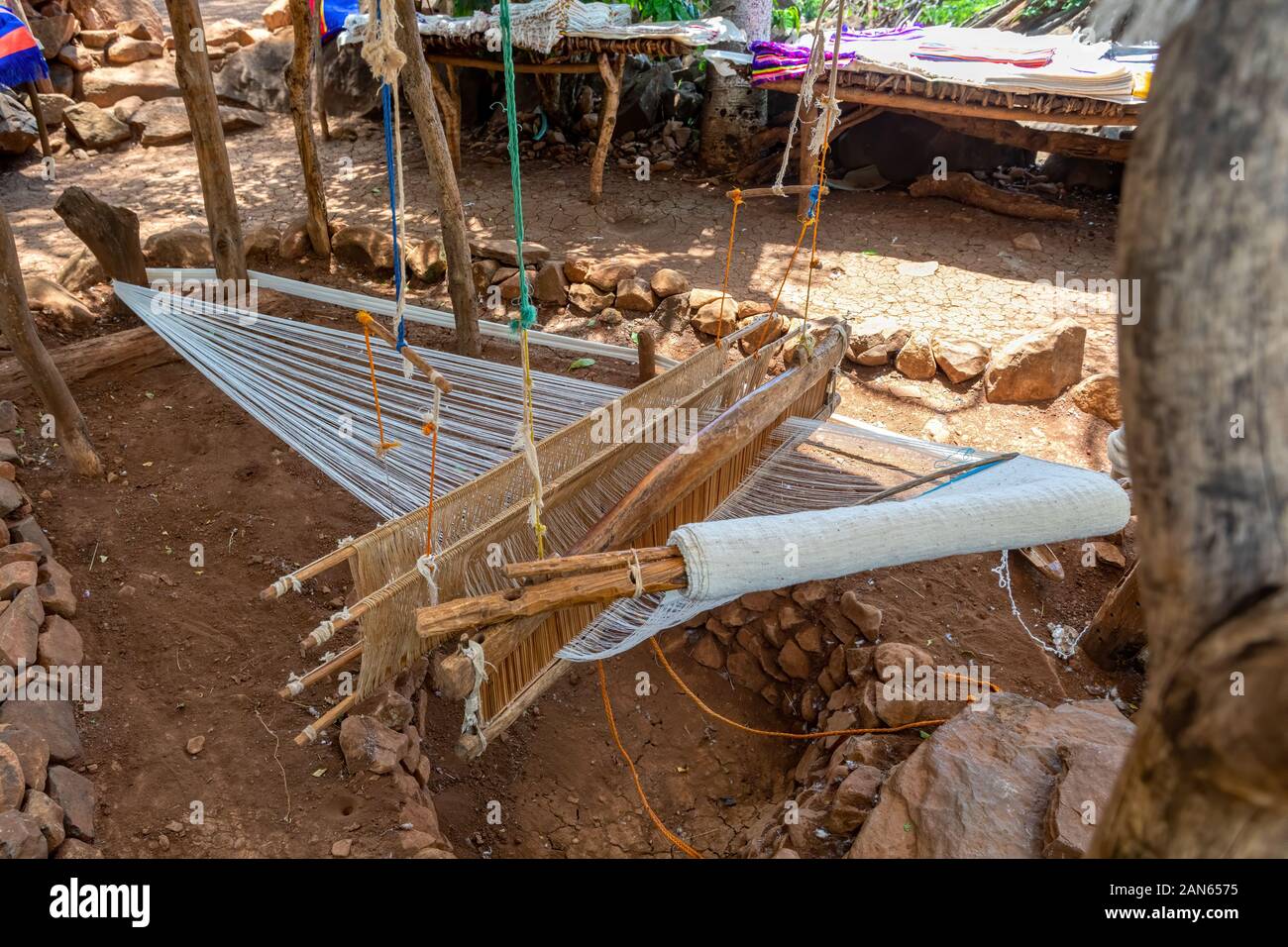 Hand loom in Konso village, karat Ethiopia. Craftsmanship background ...