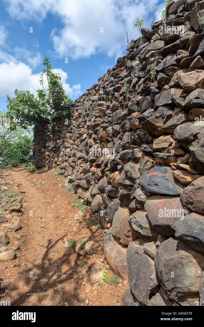 Narrow pathway in Konso, walled village tribes Konso. Africa, Ethiopia ...
