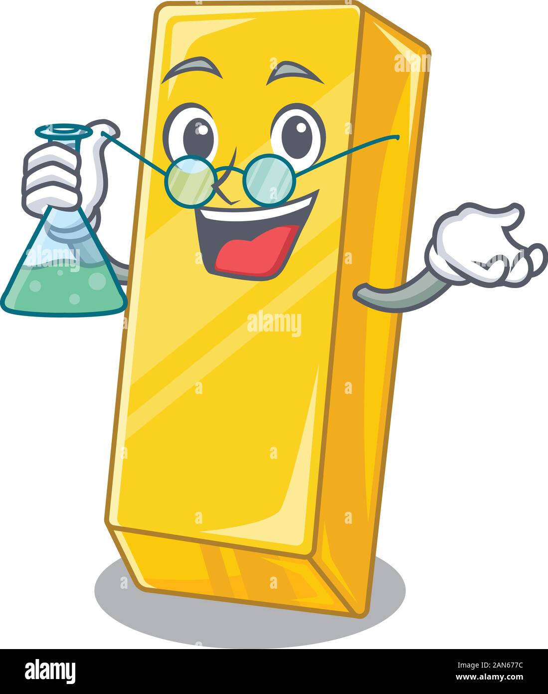 Smart Professor gold bar cartoon character with glass tube Stock Vector ...