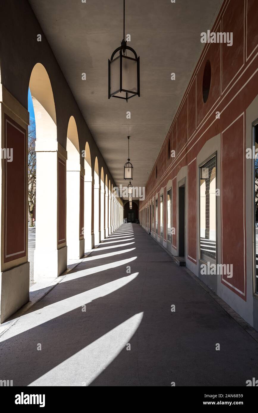 Arcade corridors, Promenade with columns surrounding Hofgarten Park in ...