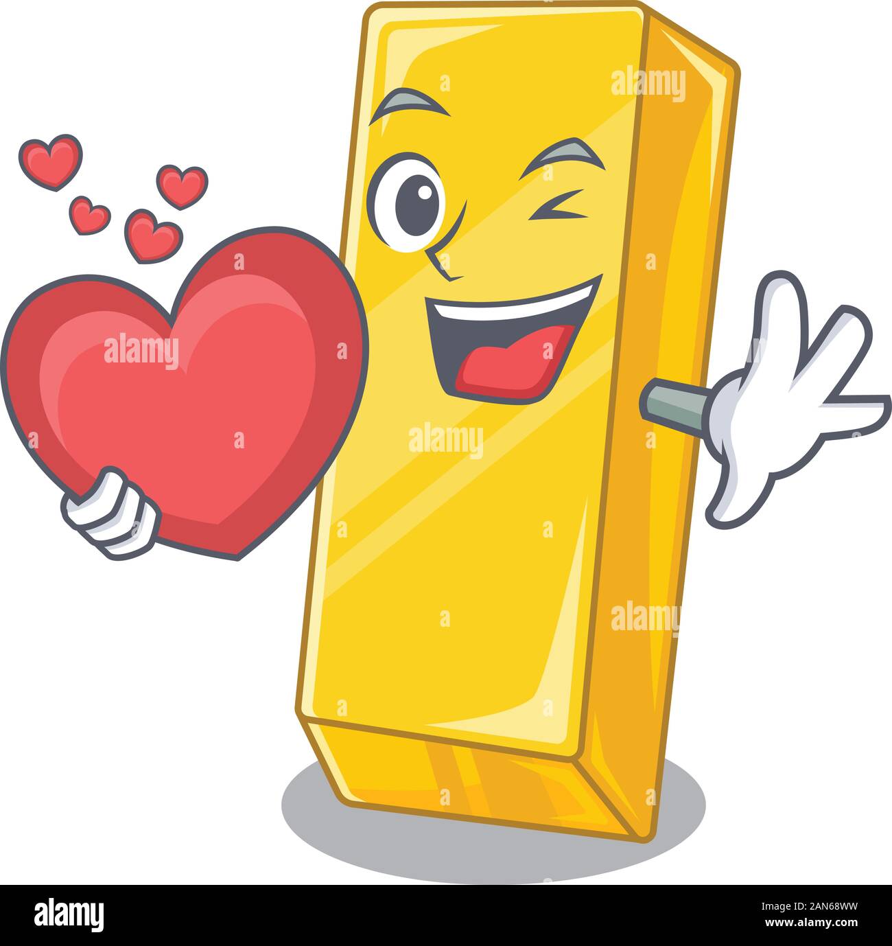 Funny Face gold bar cartoon character holding a heart Stock Vector ...