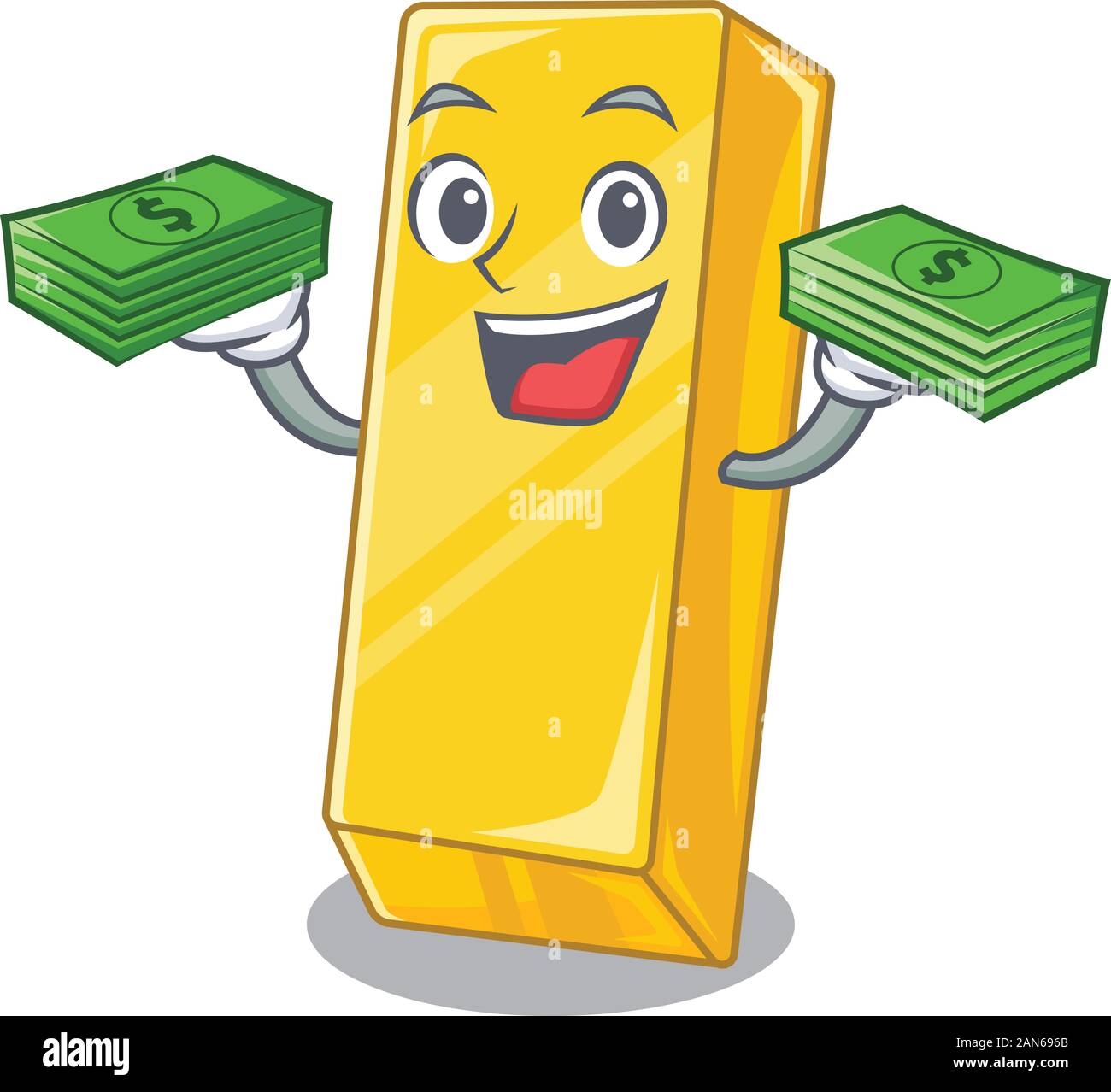 happy rich gold bar character with money on hands Stock Vector Image ...
