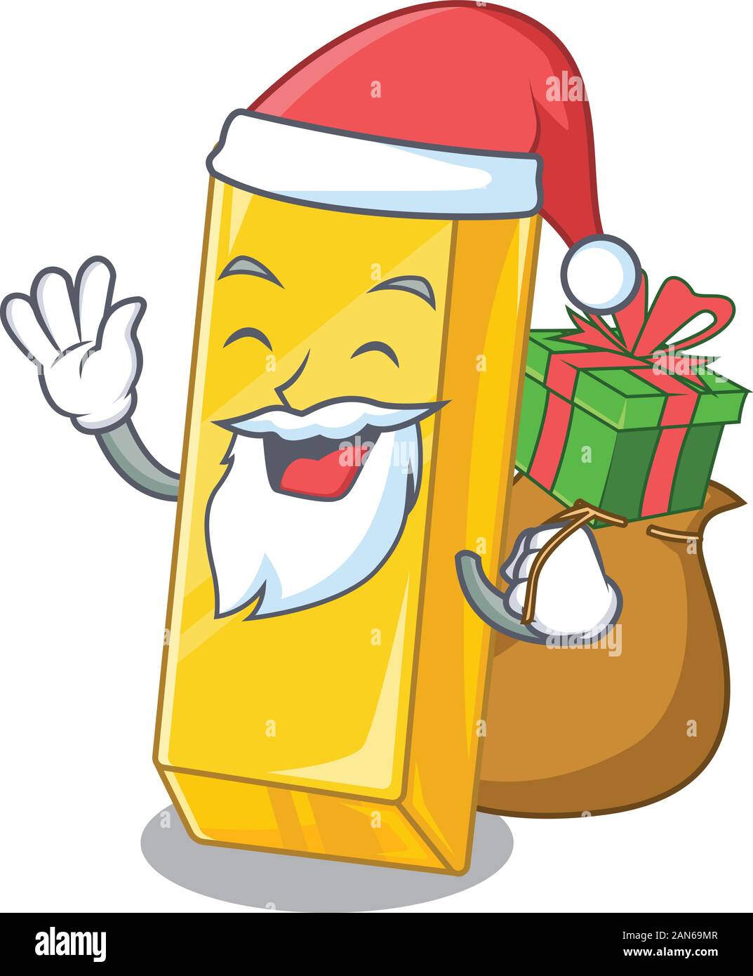 Santa gold bar Cartoon character design having box of gift Stock Vector ...