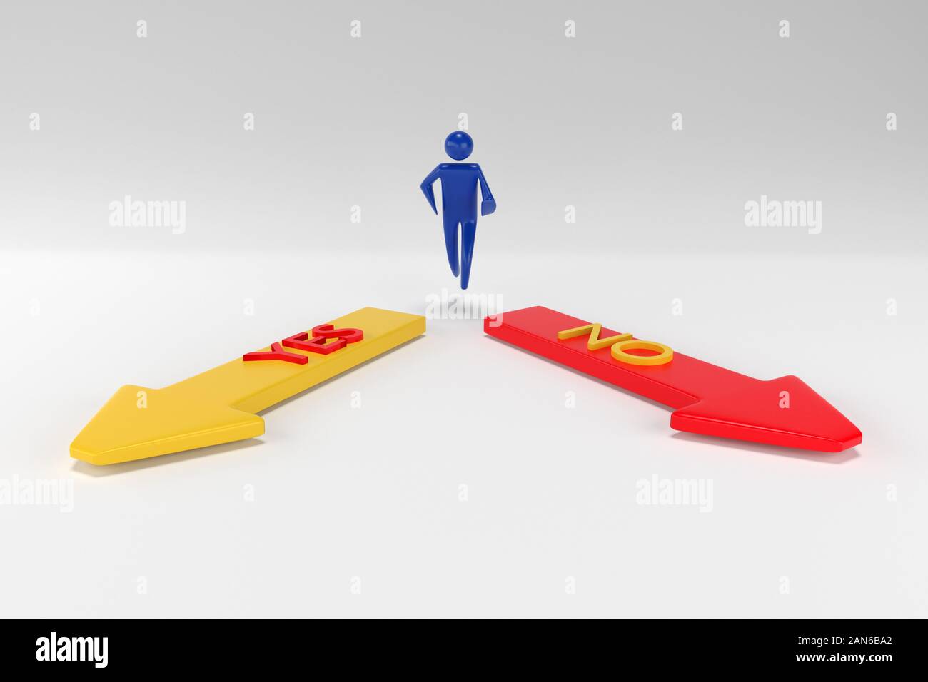 3d man with arrows YES NO in different directions. Arrows with ...