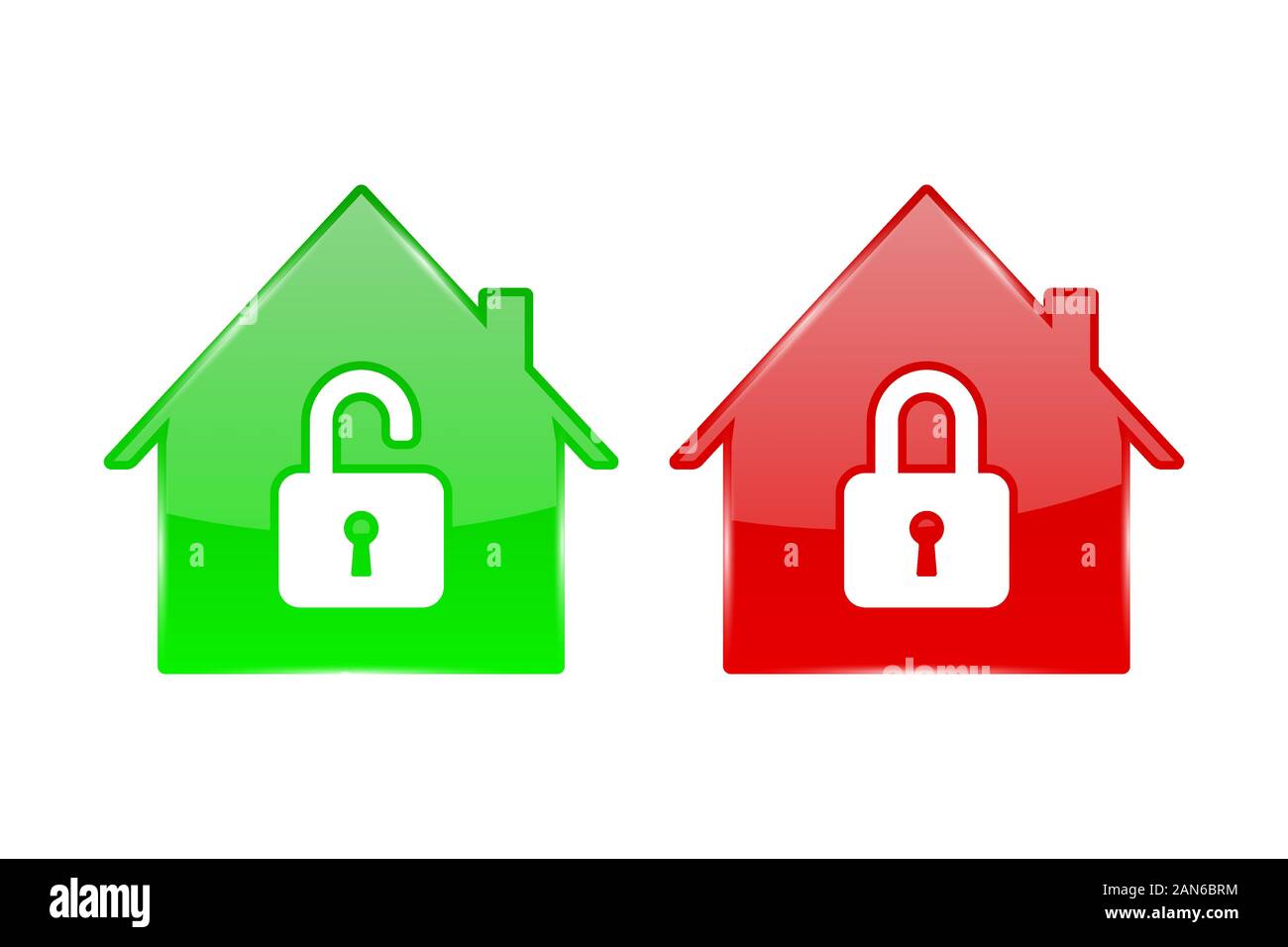 Red and green house icons. Closed and open account symbols Stock Vector ...