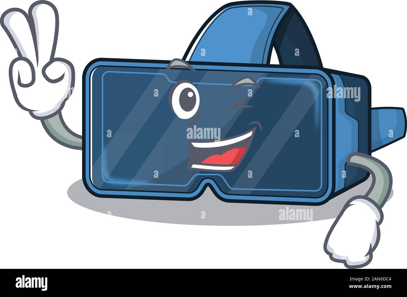Smiley mascot of vr virtual reality cartoon Character with two fingers ...