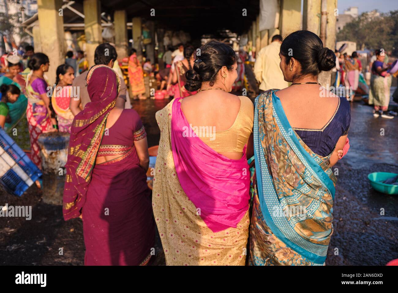 Women fish vendors at Sassoon Docks, in Colaba area, Mumbai, India, out ...