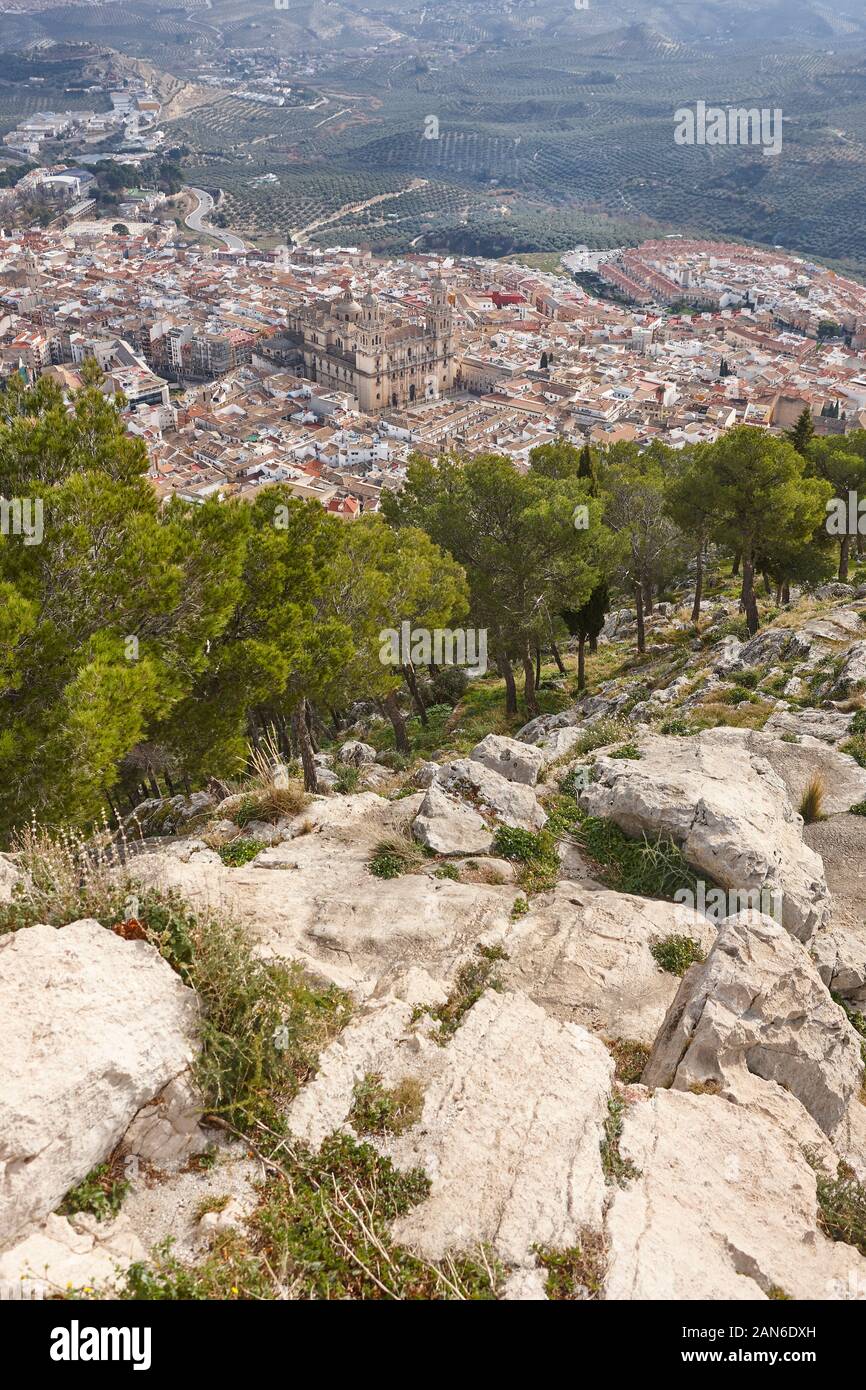 Traditional spanish andalusian town of Jaen. City center and cathedral ...