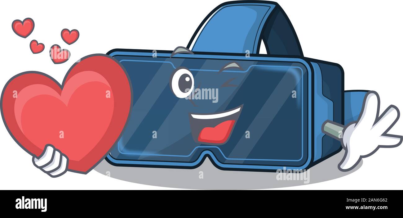 Funny Face vr virtual reality cartoon character holding a heart Stock ...