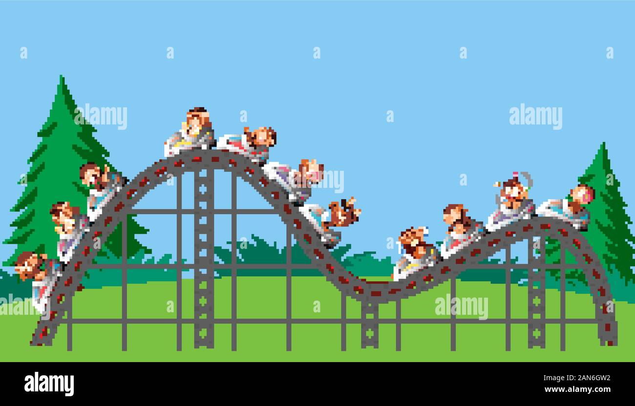 Scene with roller coaster ride in the park illustration Stock Vector ...