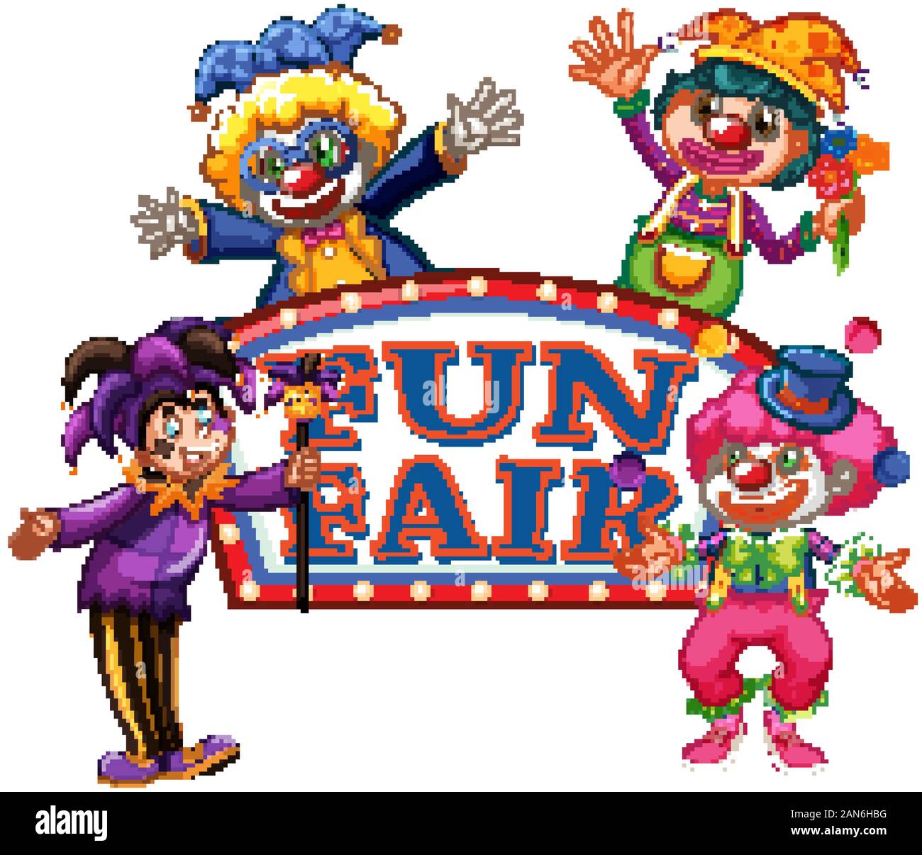 Fun fair sign template with four happy clowns illustration Stock Vector ...