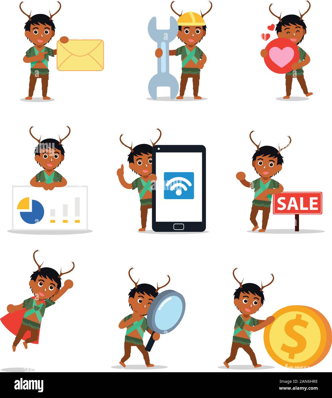 Set of character male forest sprite with animal hunter Stock Vector ...