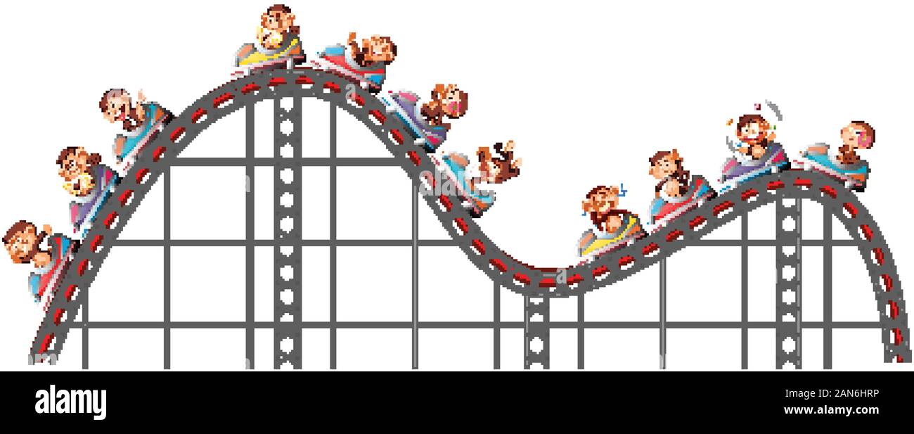 Monkeys riding on roller coaster on white background illustration Stock ...