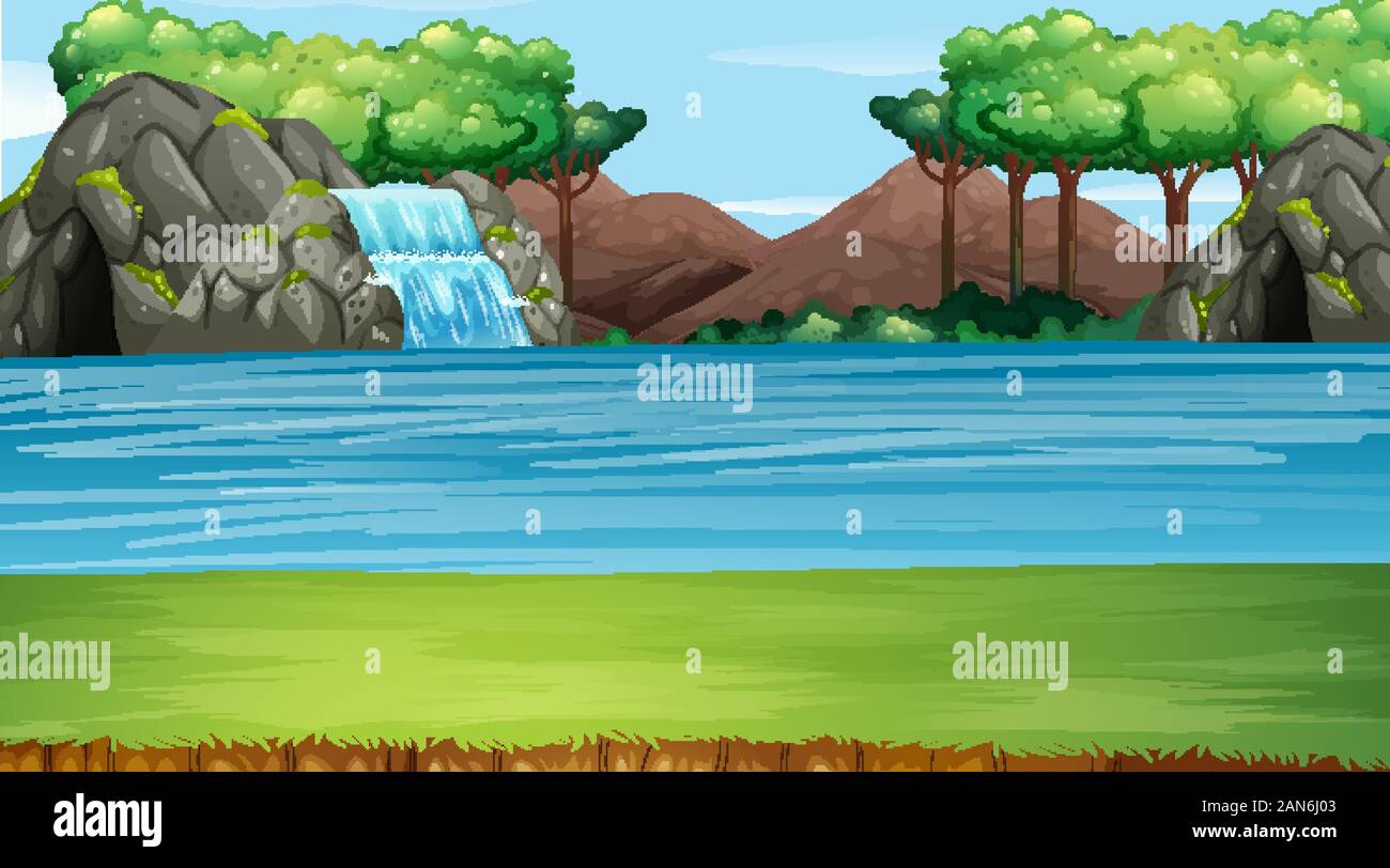 Background scene with waterfall and river illustration Stock Vector ...