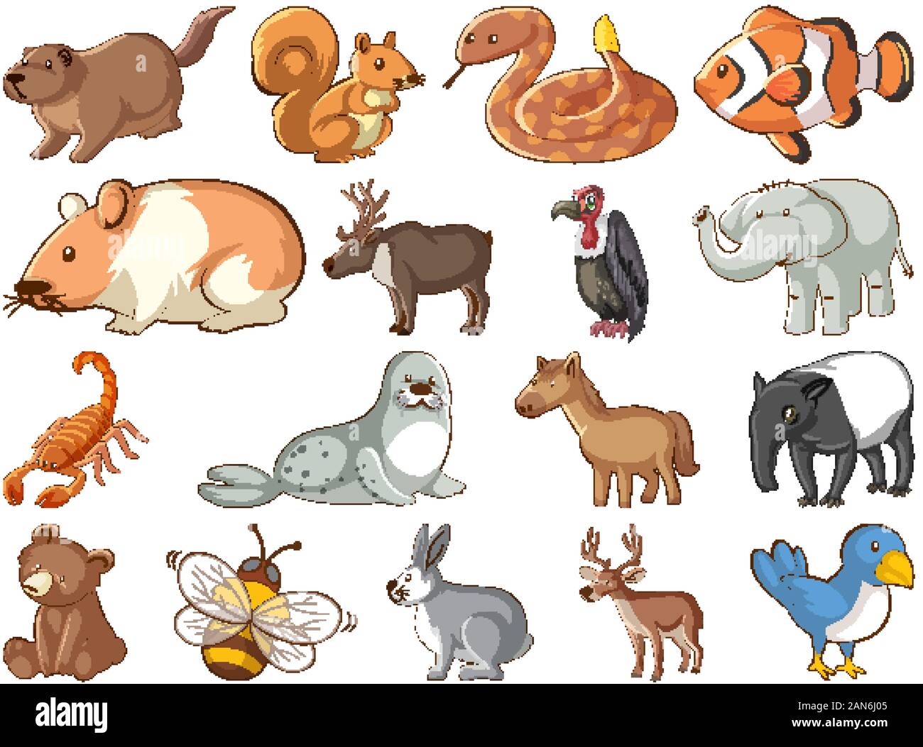 Large set of wildlife with many types of animals illustration Stock ...