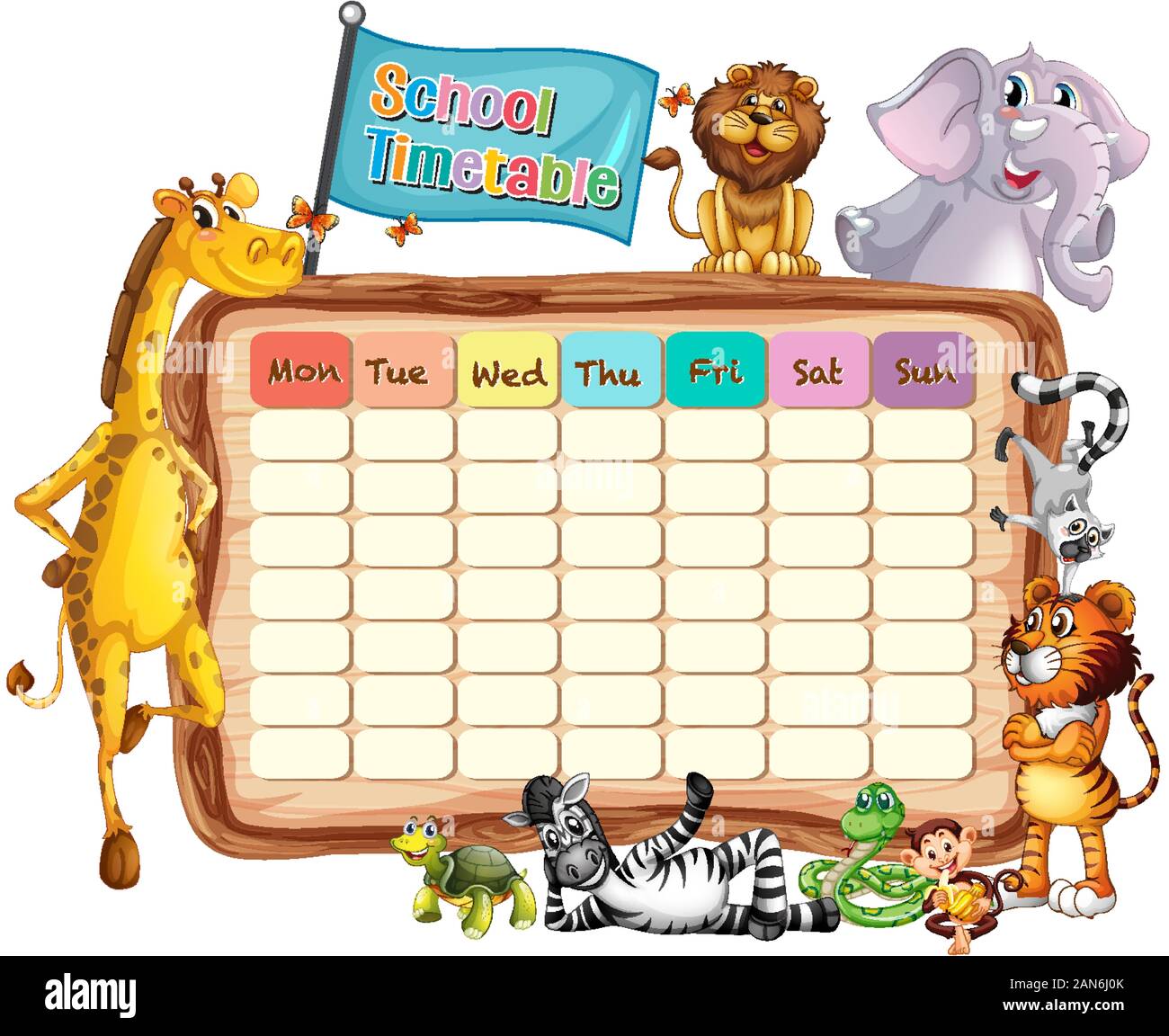 School timetable template animal theme illustration Stock Vector Image ...