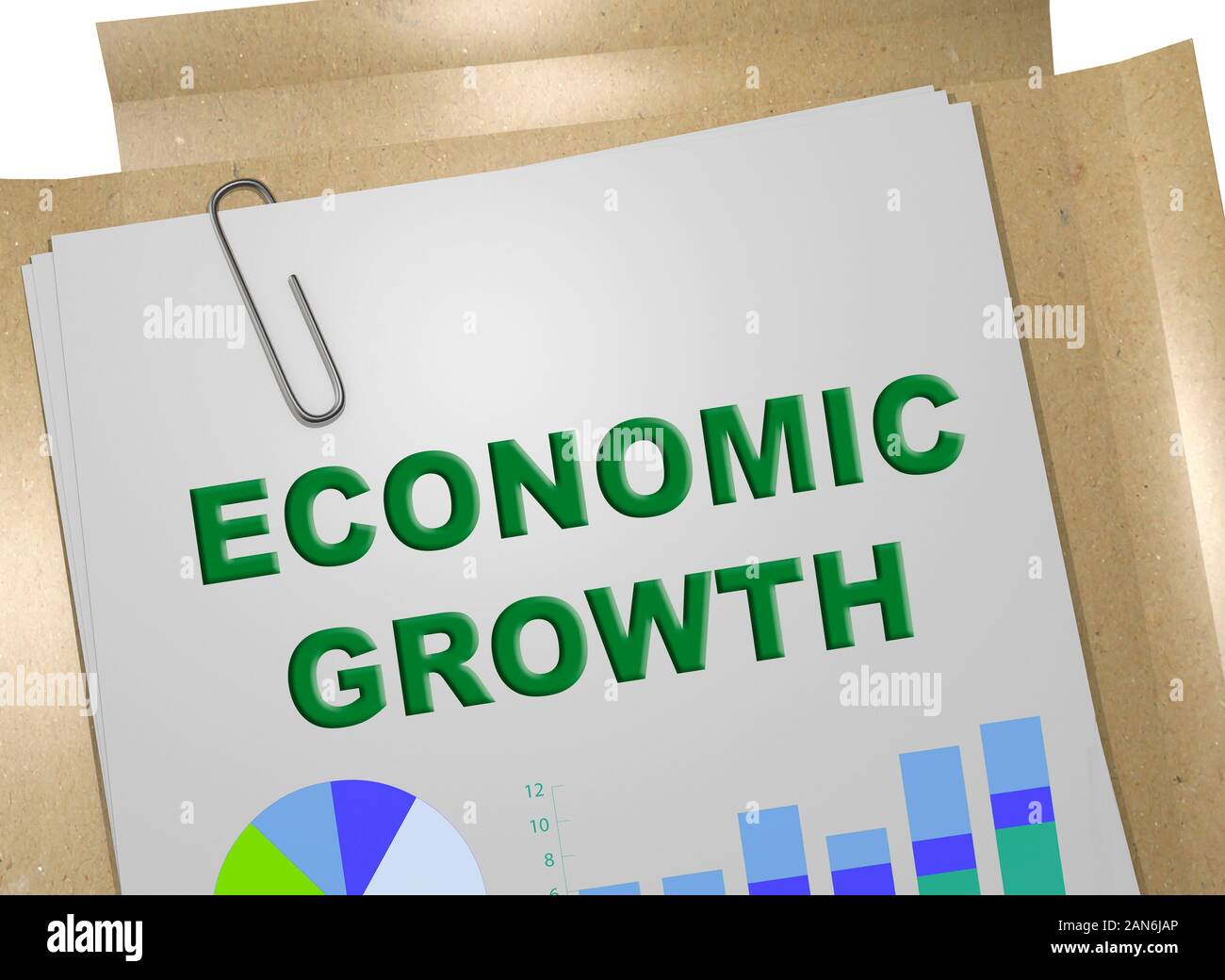 3D illustration of ECONOMIC GROWTH title on business document Stock ...