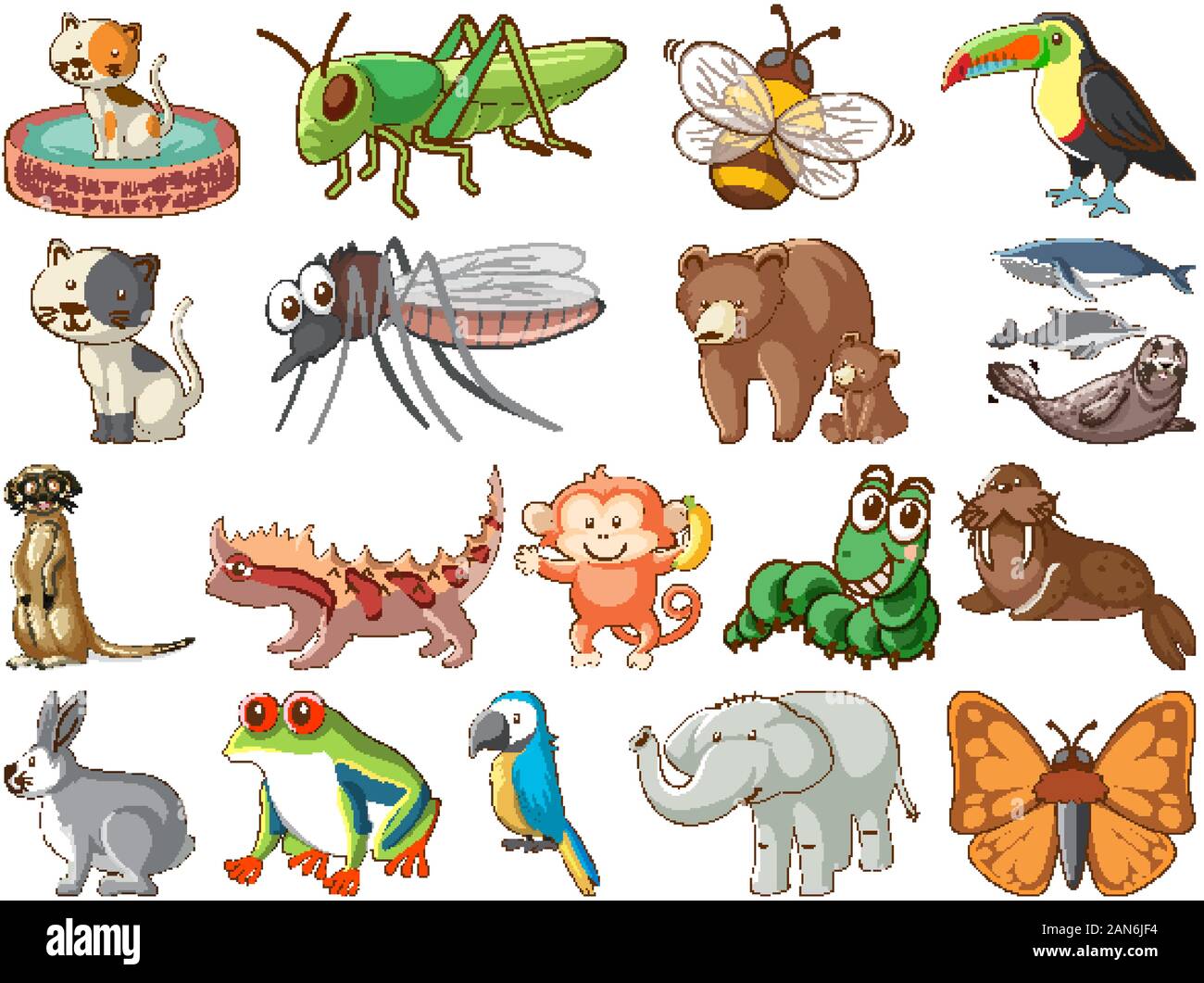 Large set of wildlife with many types of animals and insects ...