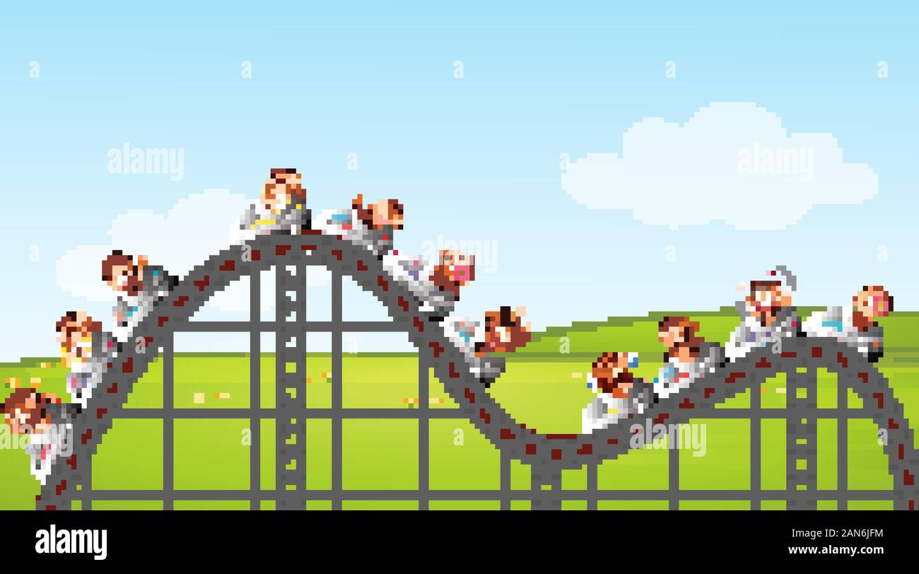 Scene with happy monkeys riding roller coaster in the park illustration ...