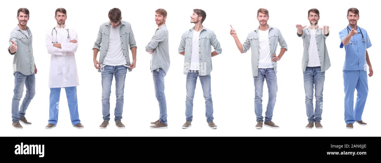 collage doctor and young man isolated on white Stock Photo - Alamy