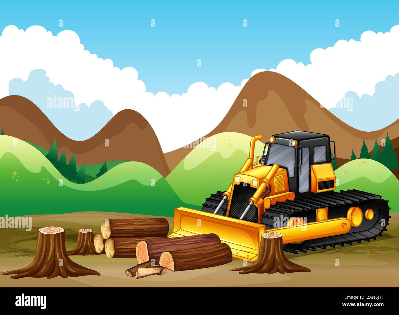 Background scene with trees being cut illustration Stock Vector Image ...