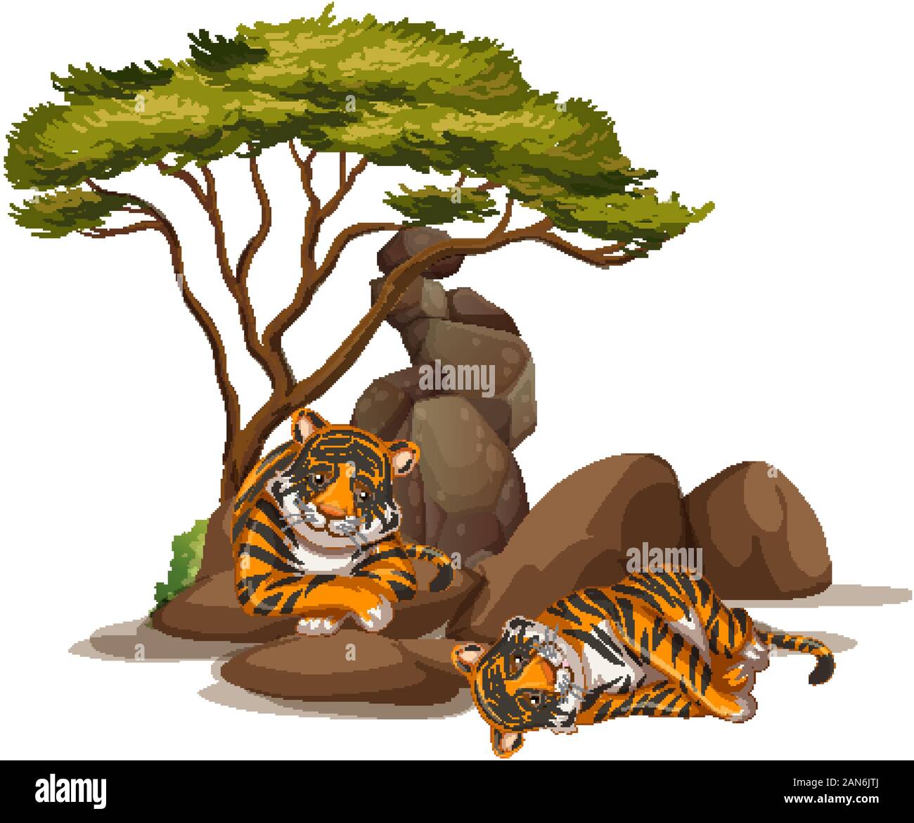 Isolated picture of two tigers under the trees illustration Stock ...