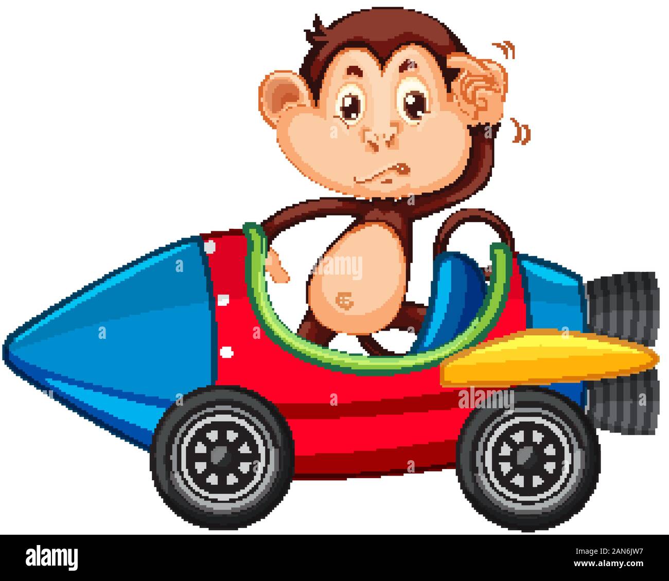 Monkey riding on toy car on white background illustration Stock Vector ...