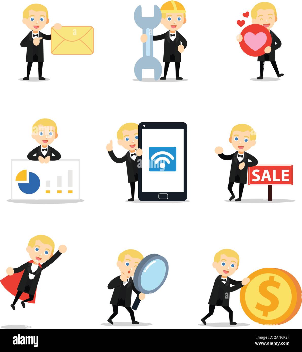 Set of character male French butler is serving his food Stock Vector ...