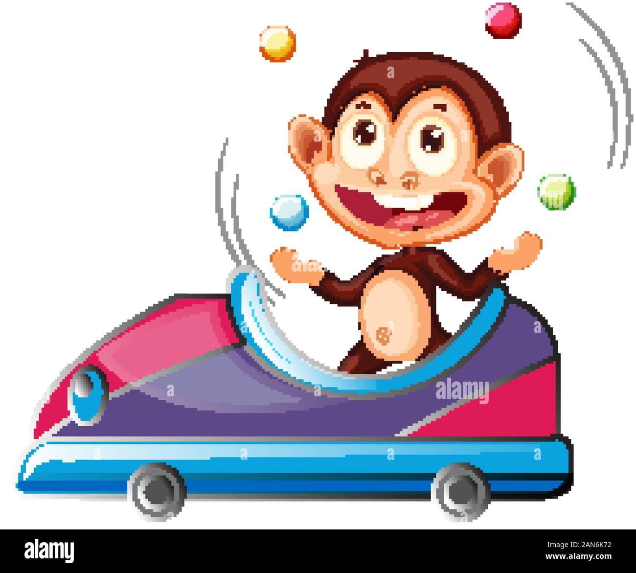 Monkey riding and juggling in the toy car illustration Stock Vector ...