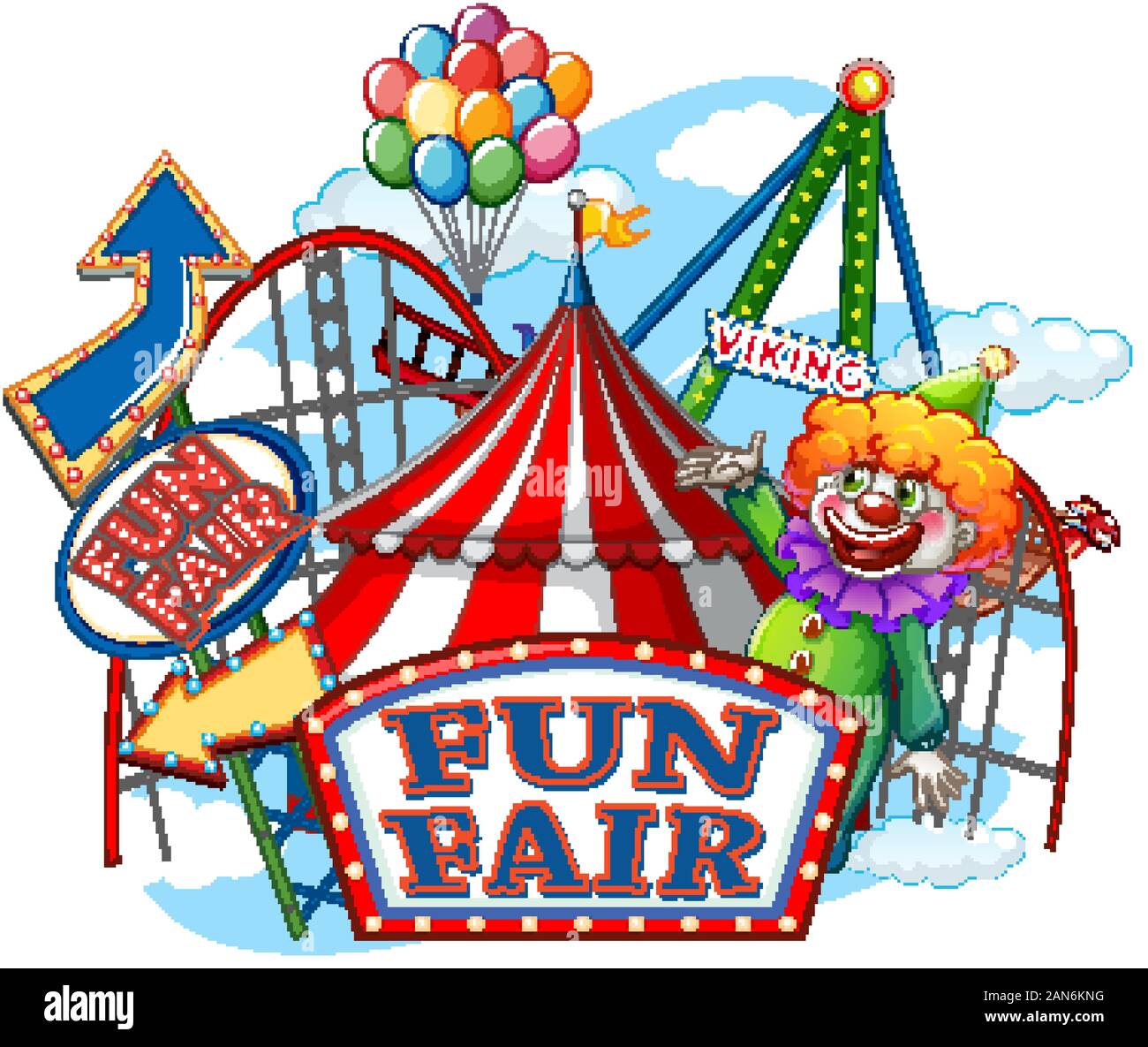 Fun fair sign and circus rides in background illustration Stock Vector ...