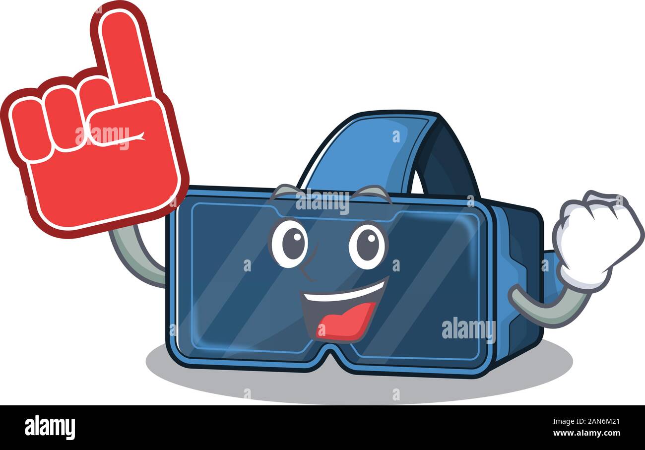VR virtual reality mascot cartoon style holding a Foam finger Stock ...