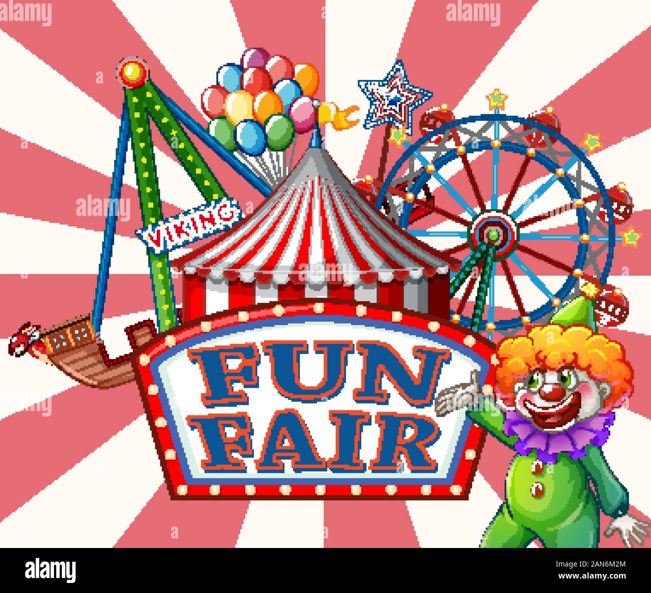 Poster design for fun fair with clown and many rides illustration Stock ...