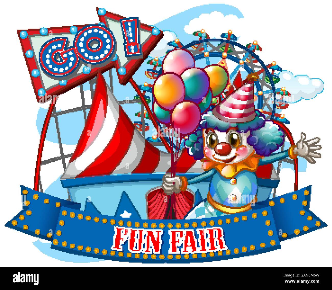 Fun fair sign template with happy clown and rides in background ...