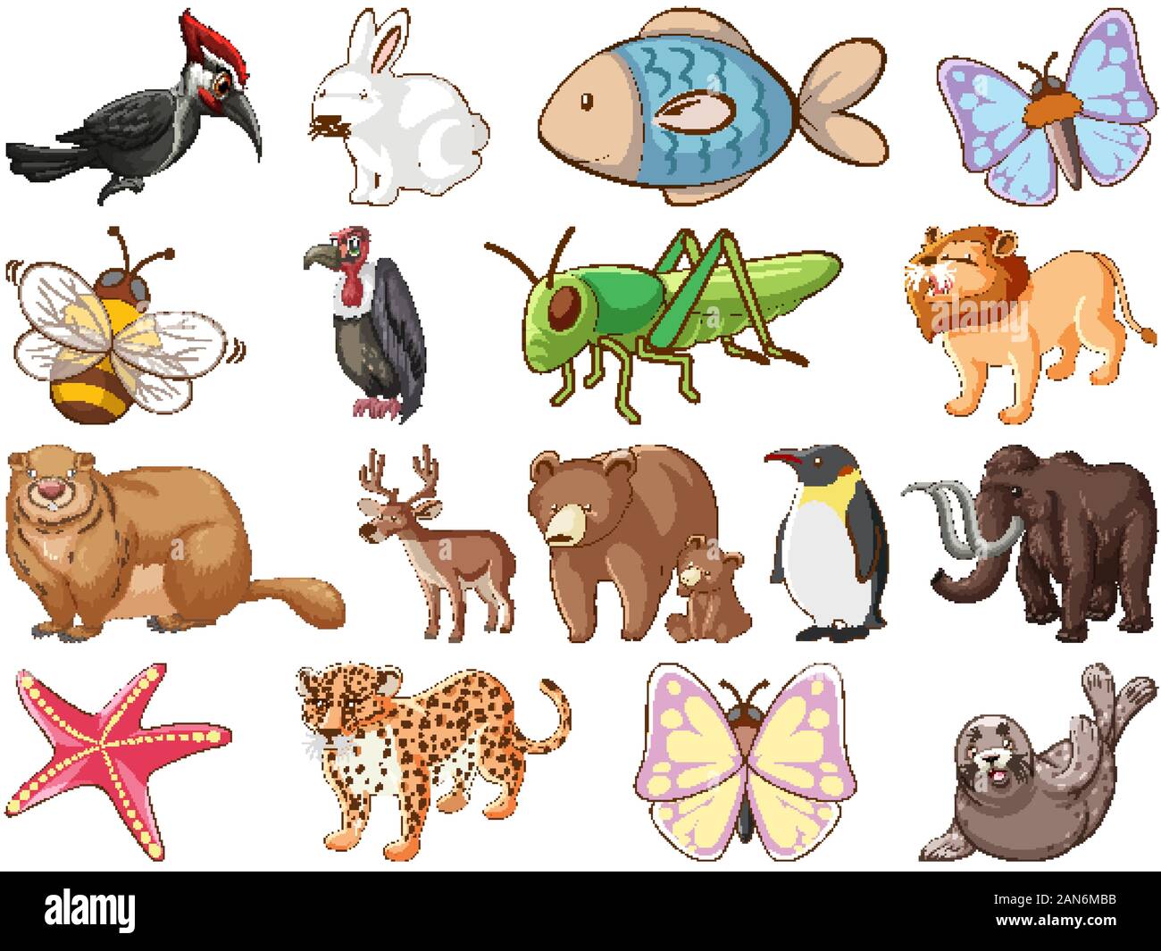 Large set of wildlife with many types of animals and insects ...
