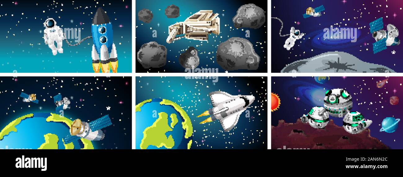 Huge space scene set illustration Stock Vector Image & Art - Alamy