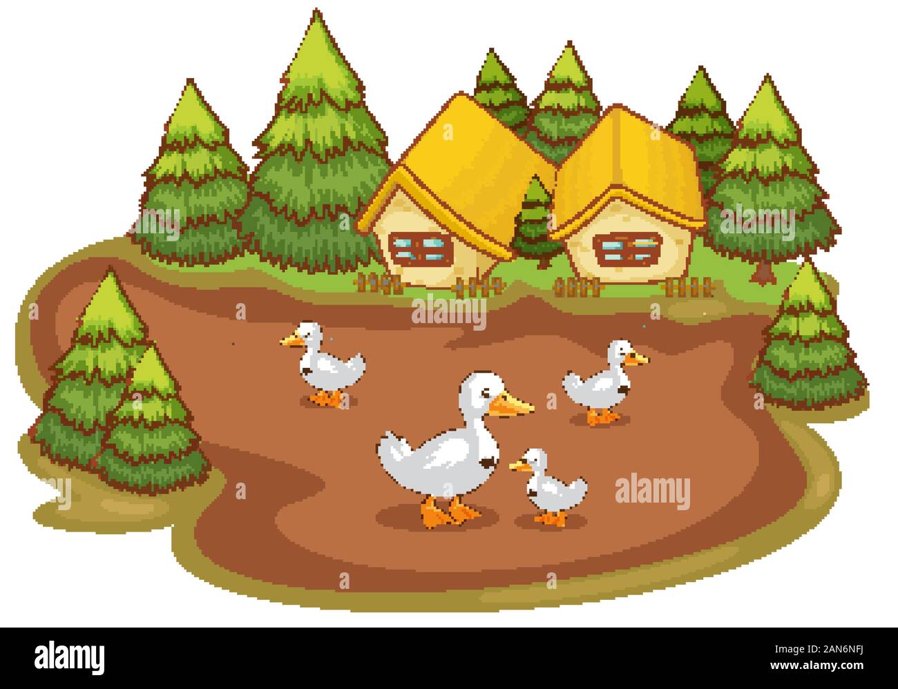 Houses with ducks on white background illustration Stock Vector Image ...