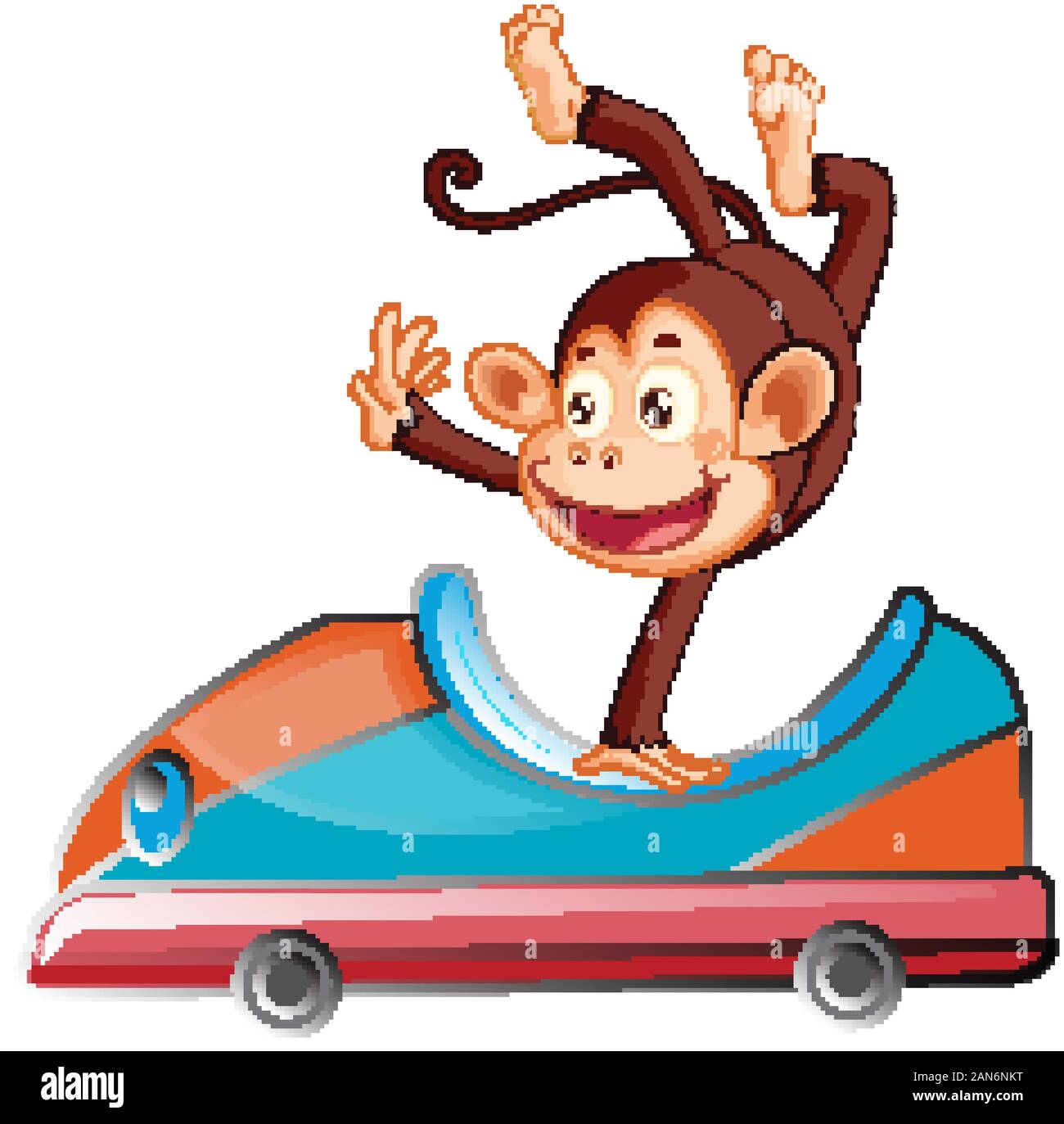Monkey riding on toy car on white background illustration Stock Vector ...