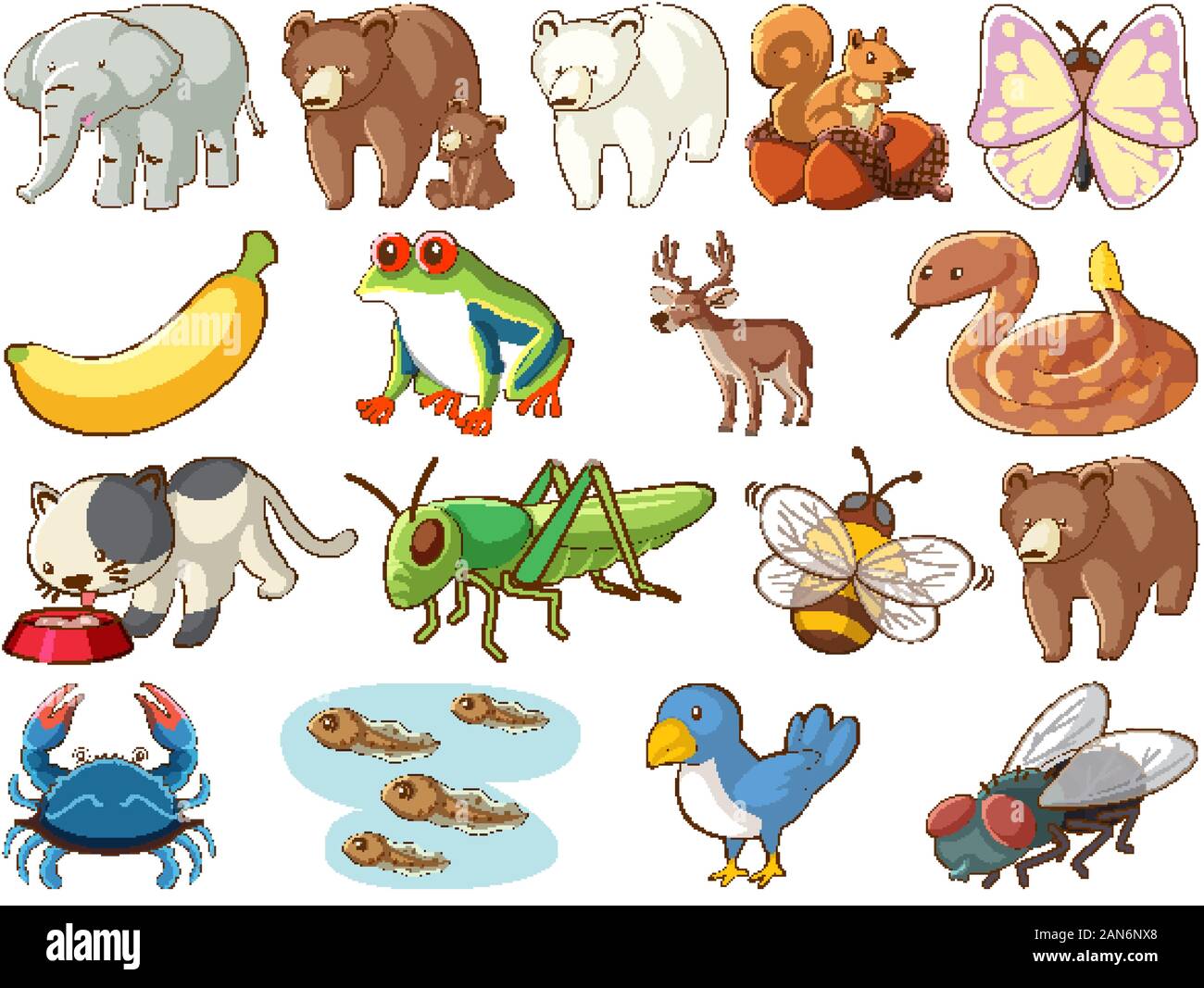 Large set of wildlife with many types of animals illustration Stock ...