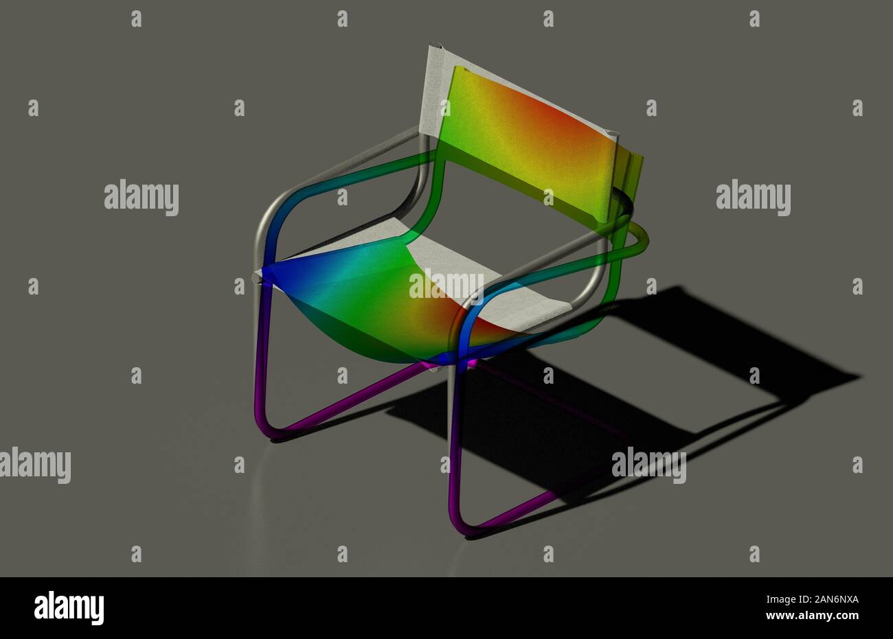 A patio chair 3D rendering, its finite element mesh and indicative ...