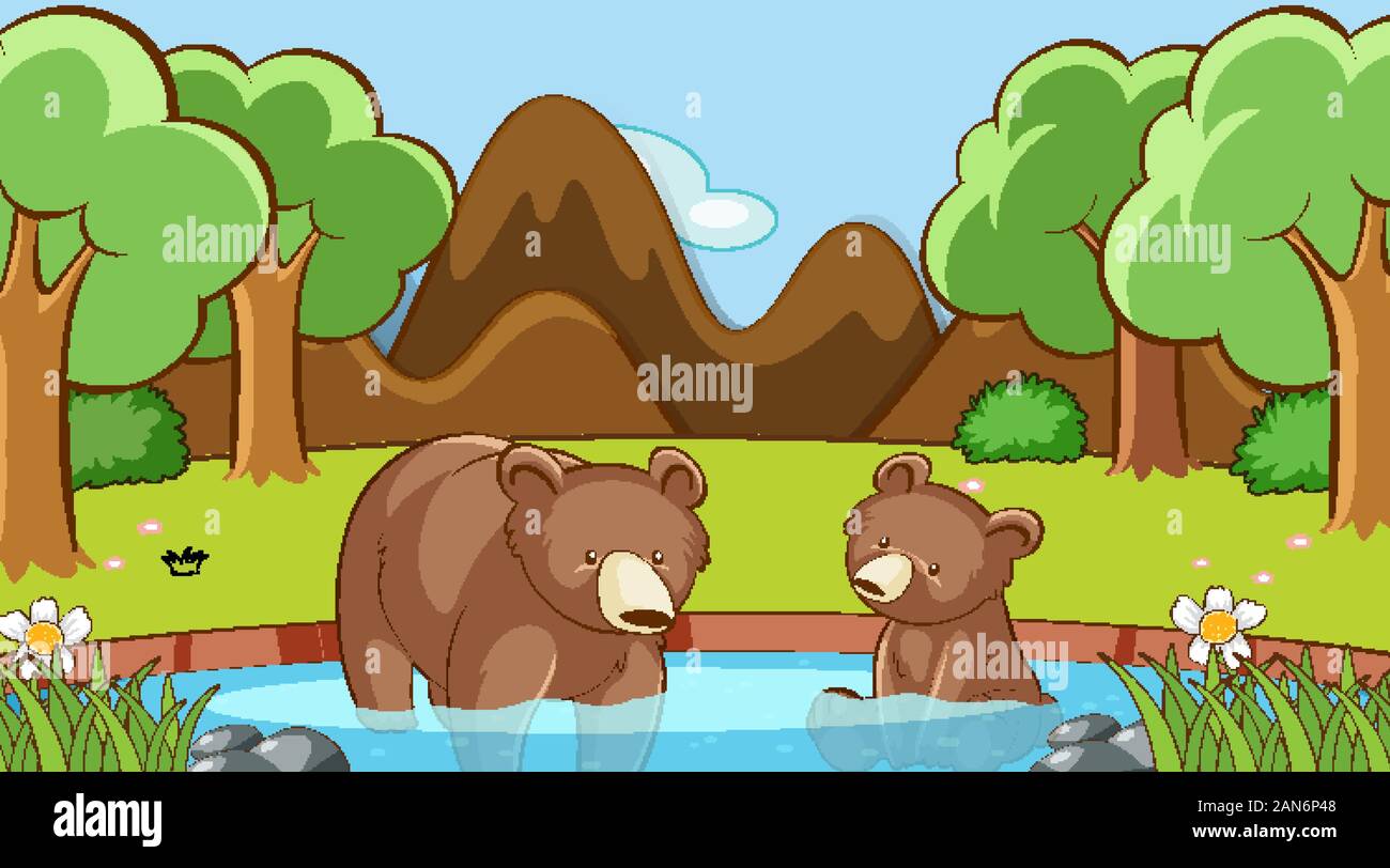 Scene with two bears in the forest illustration Stock Vector Image ...