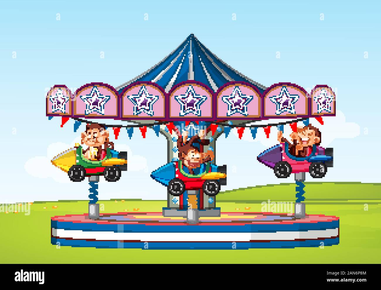 Scene with monkeys riding rockets in the park illustration Stock Vector ...