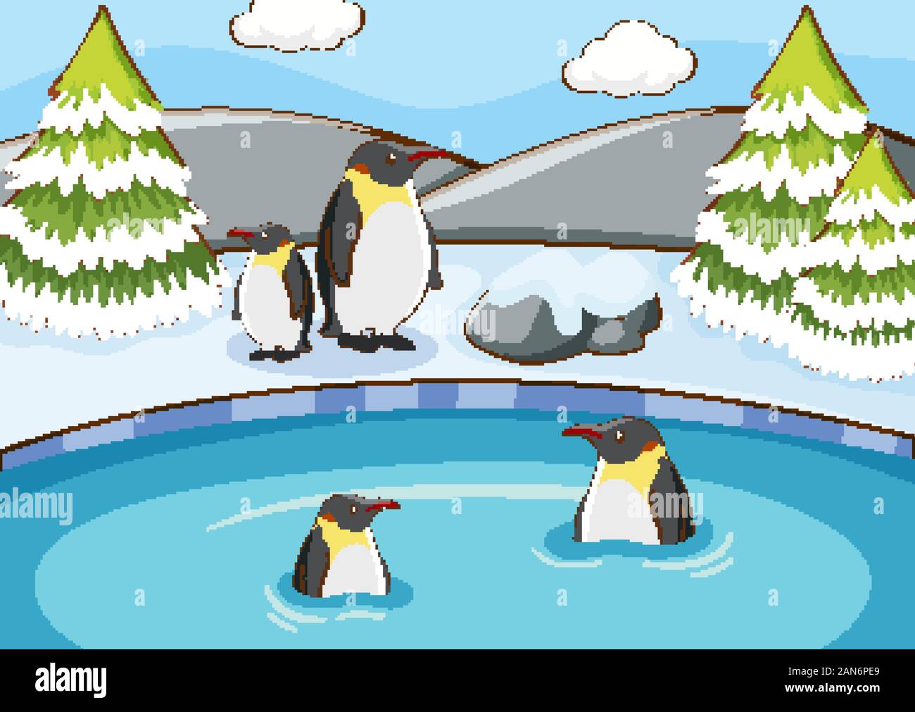 Scene with penguins in winter illustration Stock Vector Image & Art - Alamy