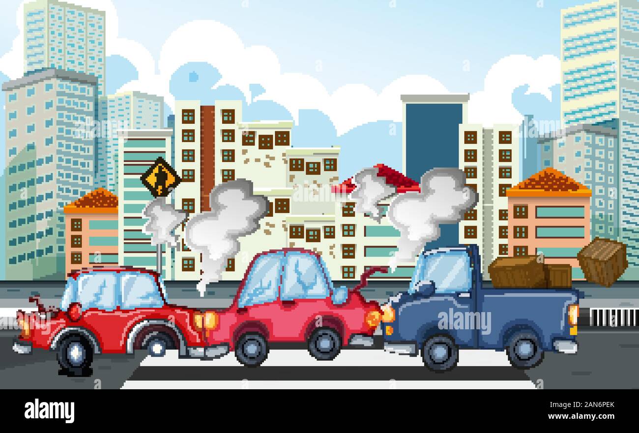Accident scene with car crash in city illustration Stock Vector Image ...
