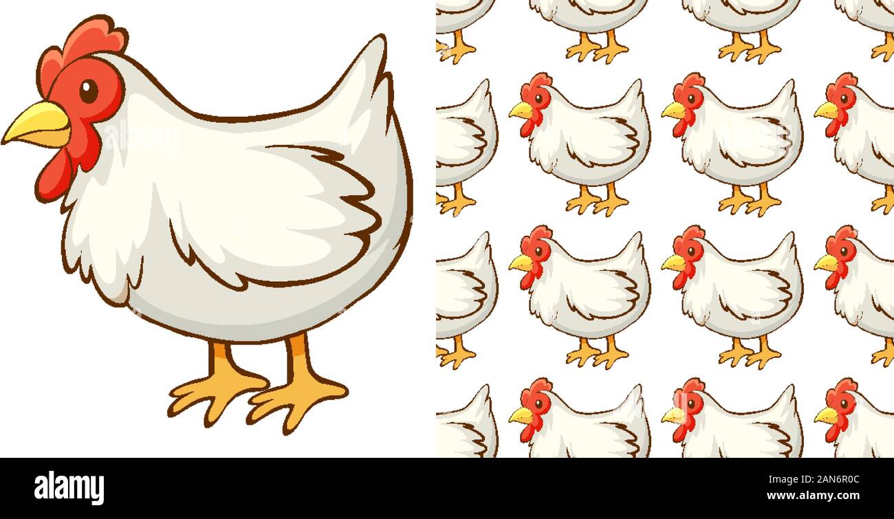 Seamless background design with white chicken illustration Stock Vector ...