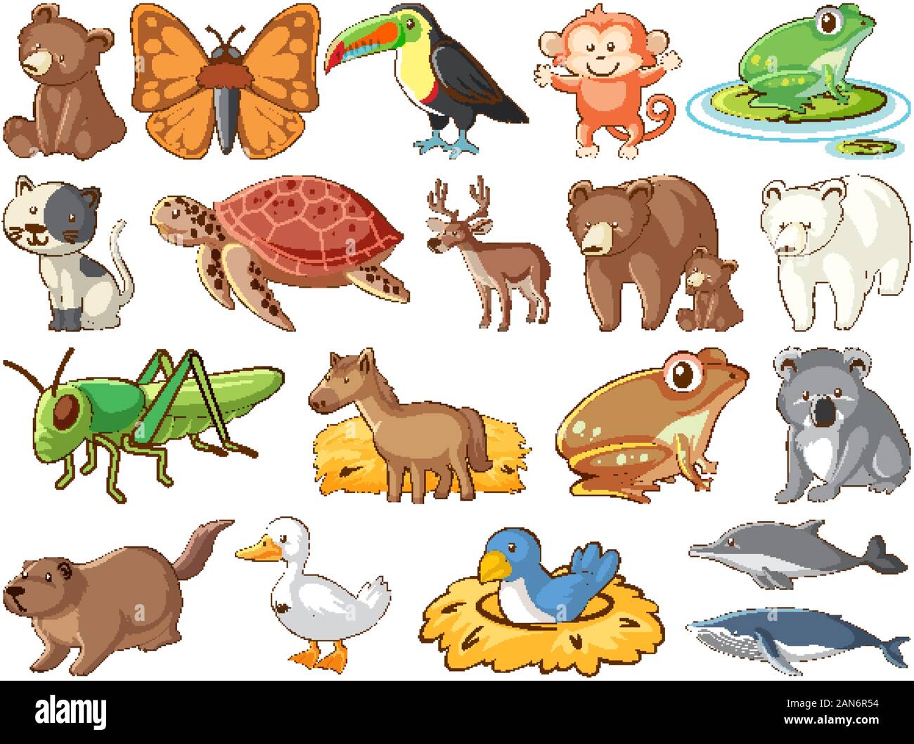 Large set of wildlife with many types of animals illustration Stock ...