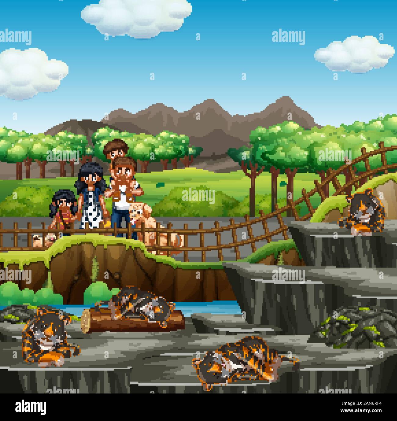 Scene with family and tigers in the zoo illustration Stock Vector Image & Art - Alamy
